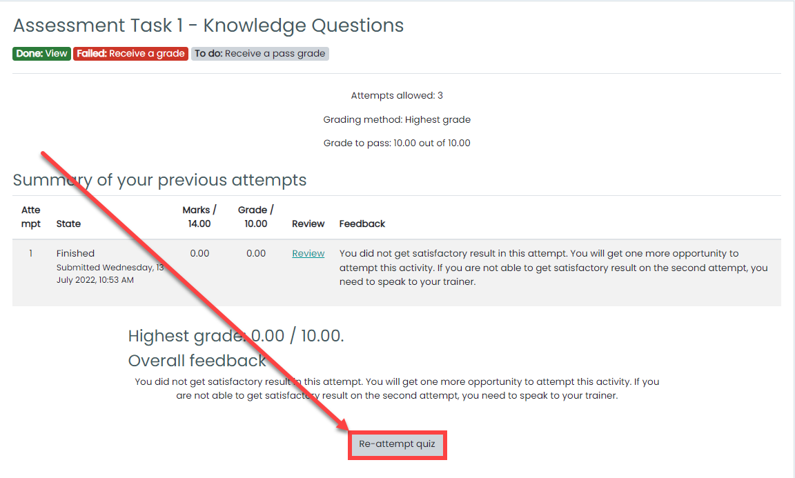 Attempt a quiz in Moodle